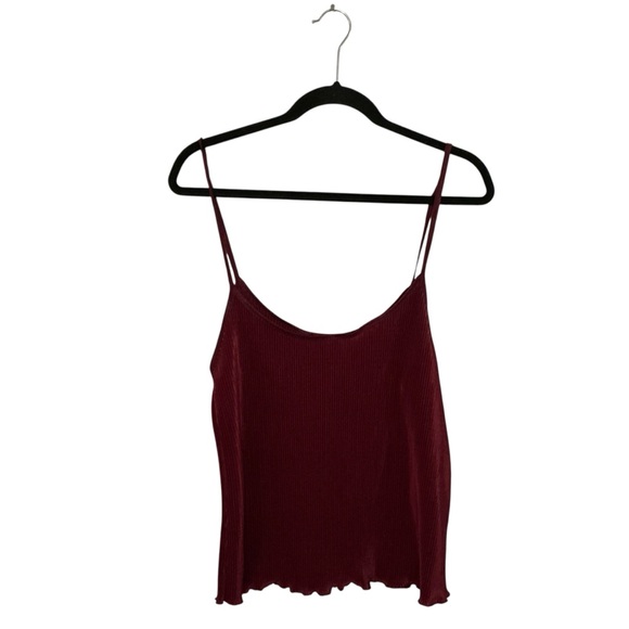 Cinema Etoile | Tops | Ribbed Burgundy Lettuce Hem Cami Tank To | Poshmark